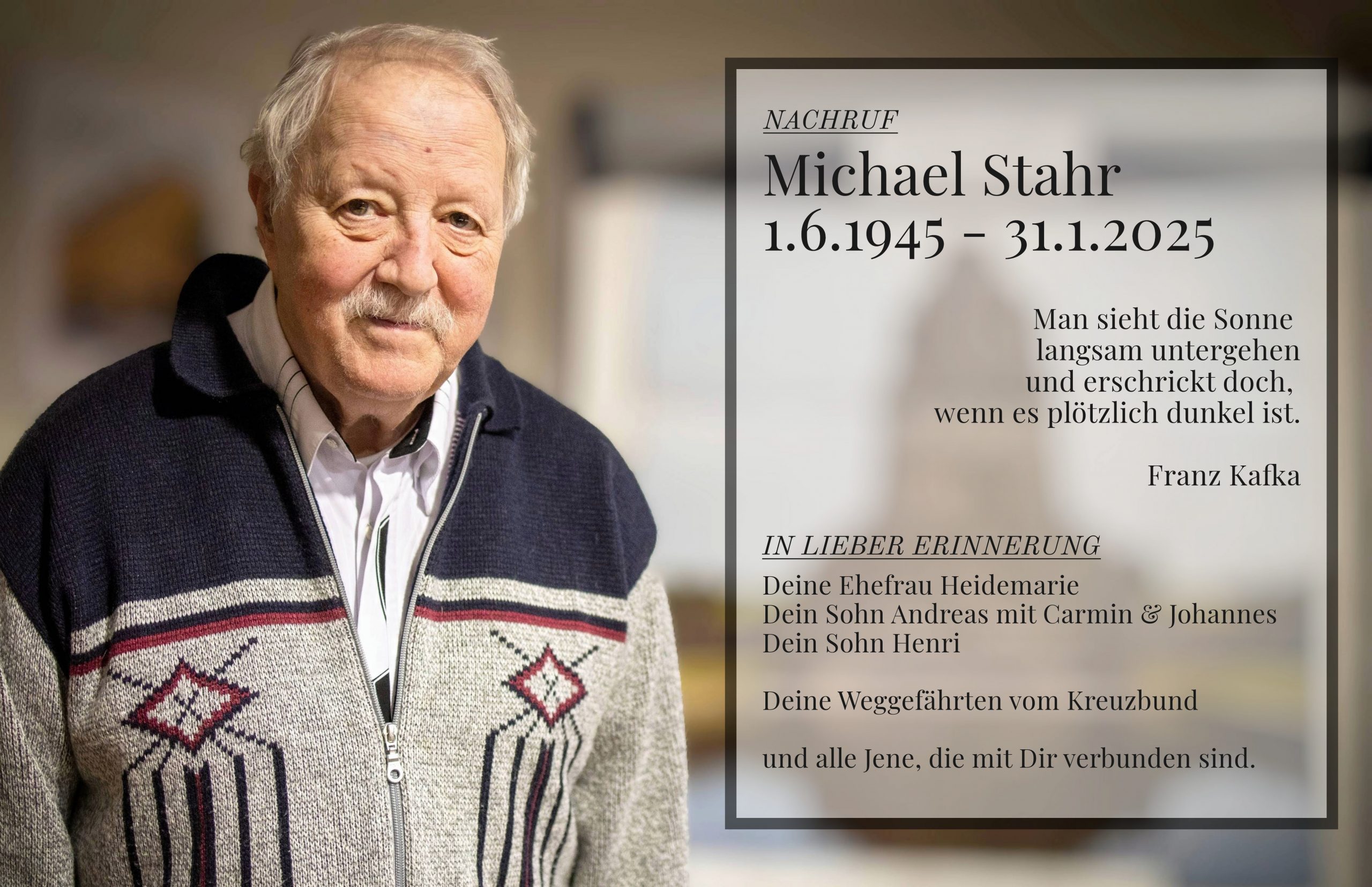 Nachruf Michael Stahr - Kreuzbund Gruppen in Leipzig